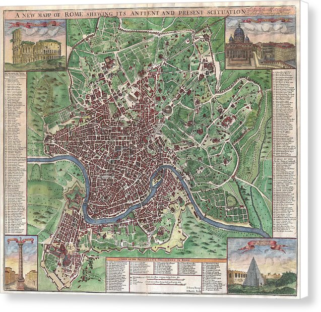 Old 1721 Map Of Rome - Canvas Print – Dusty Maps Store