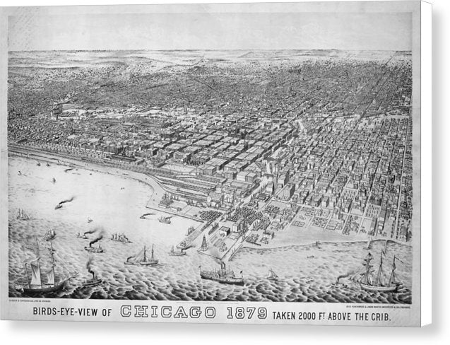 Old Birds Eye View Map Of Chicago 1879 - Canvas Print – Dusty Maps Store