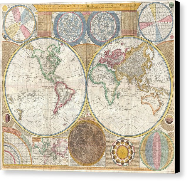Old 1794 Colorful Map Of The World - Canvas Print – Dusty Maps Store