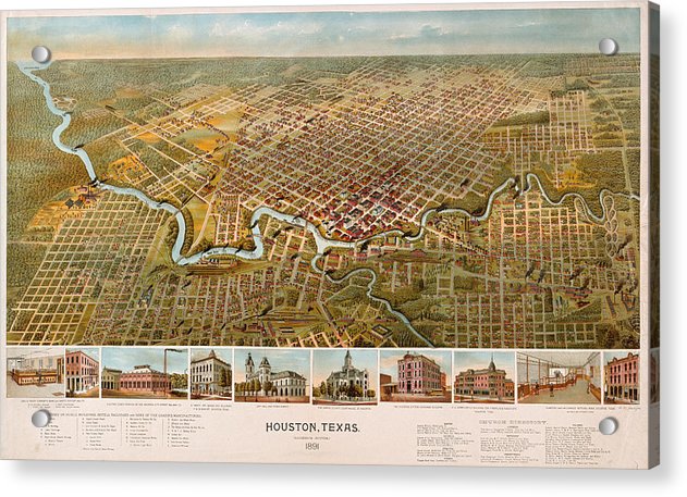 Old Map Of Houston 1891 - Acrylic Print – Dusty Maps Store