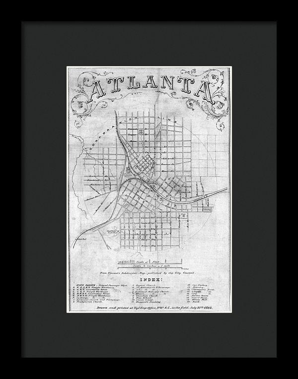 Old Map Of Atlanta 1864 - Framed Print – Dusty Maps Store