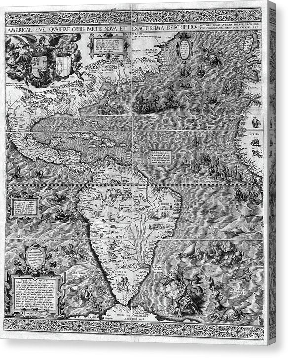 Old Map Of The Americas 1562 - Canvas Print – Dusty Maps Store